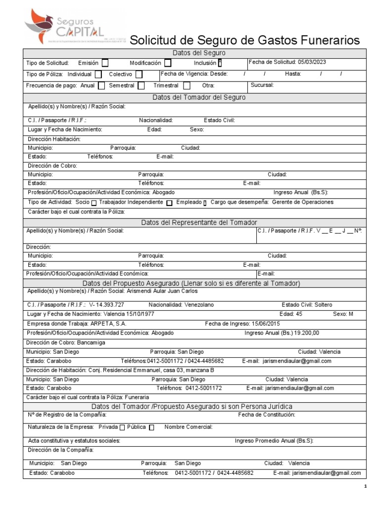 Solicitud de Seguro de Gastos Funerarios | PDF | Seguro | Dinero
