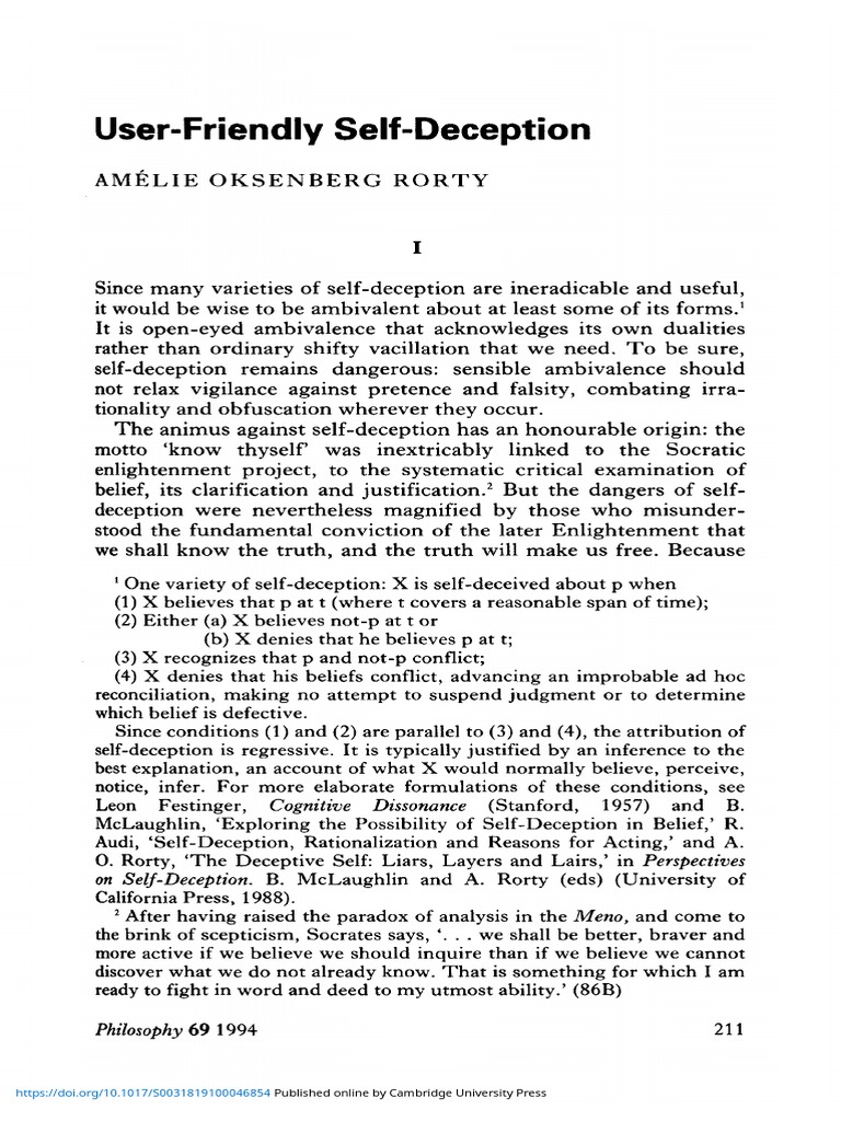 User Friendly Self Deception | PDF | Epistemology | Deception