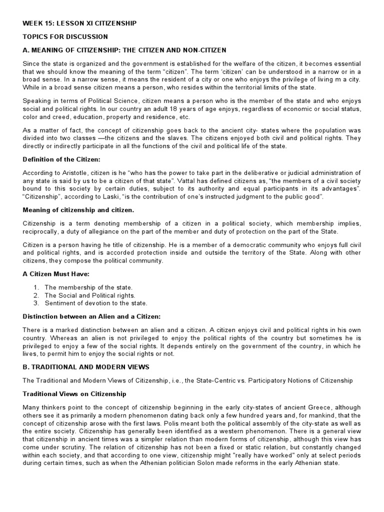 Week+15 Citizenship | PDF | Citizenship | Naturalization