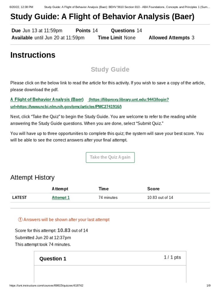 Study Guide - A Flight of Behavior Analysis (Baer) - BEHV 5610 Section ...