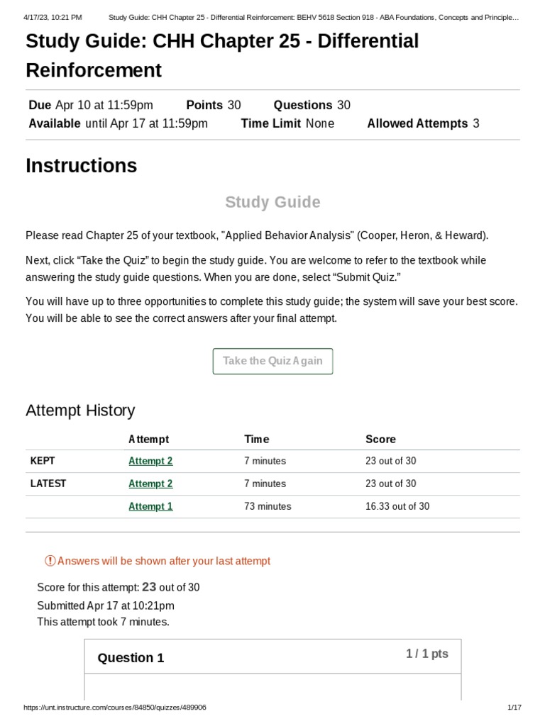 Study Guide - CHH Chapter 25 - Differential Reinforcement - BEHV 5618 ...