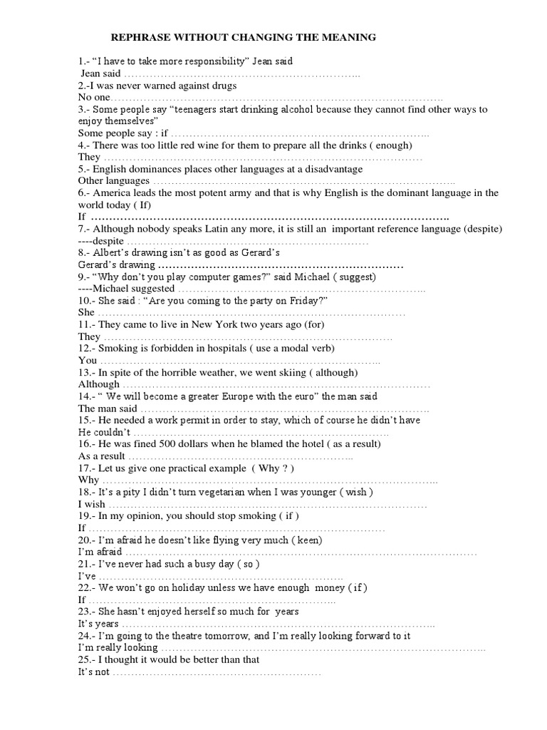 03 - Rephrasing Exercises (With Key) | PDF