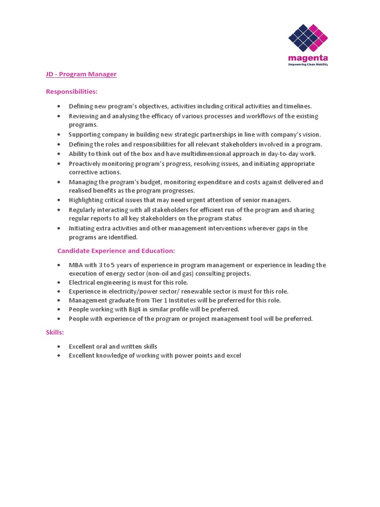 JD - Program Manager | PDF