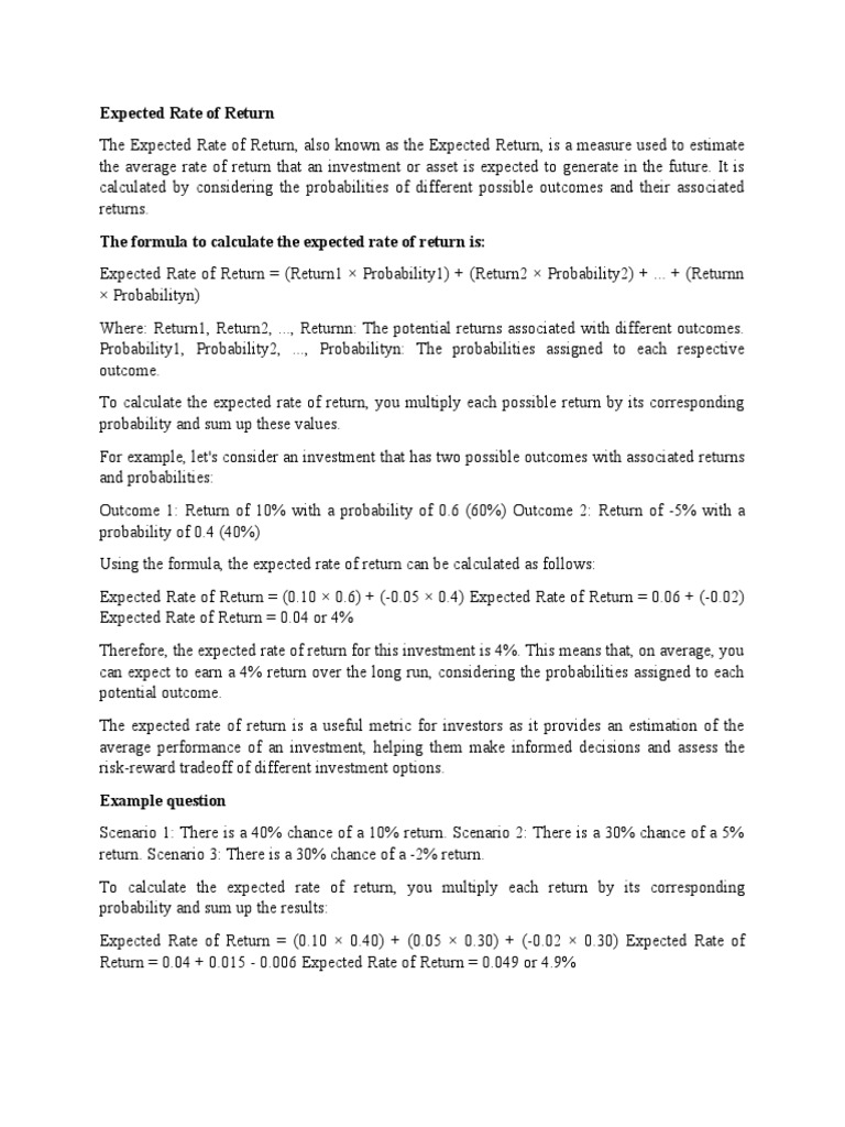 Calculating Expected Rate of Return | PDF | Business | Finance & Money ...