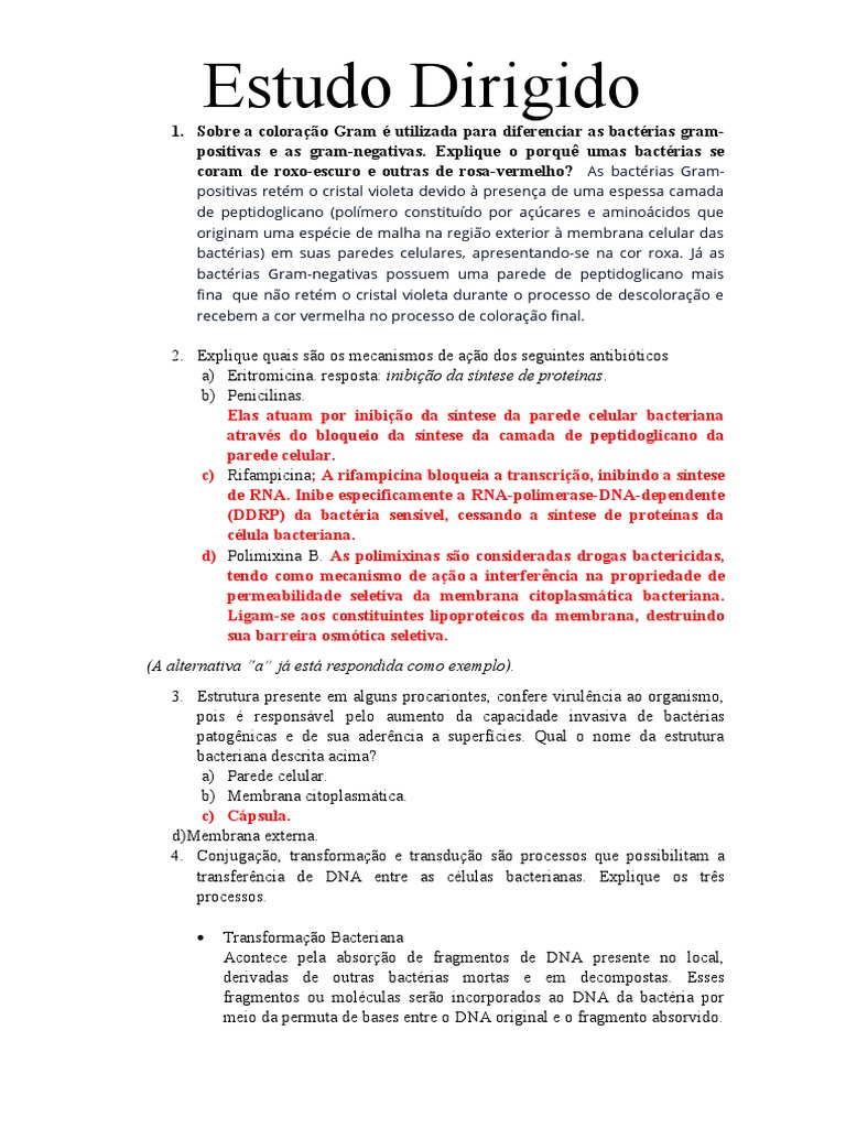 Estudo Dirigido Microbiologia | PDF