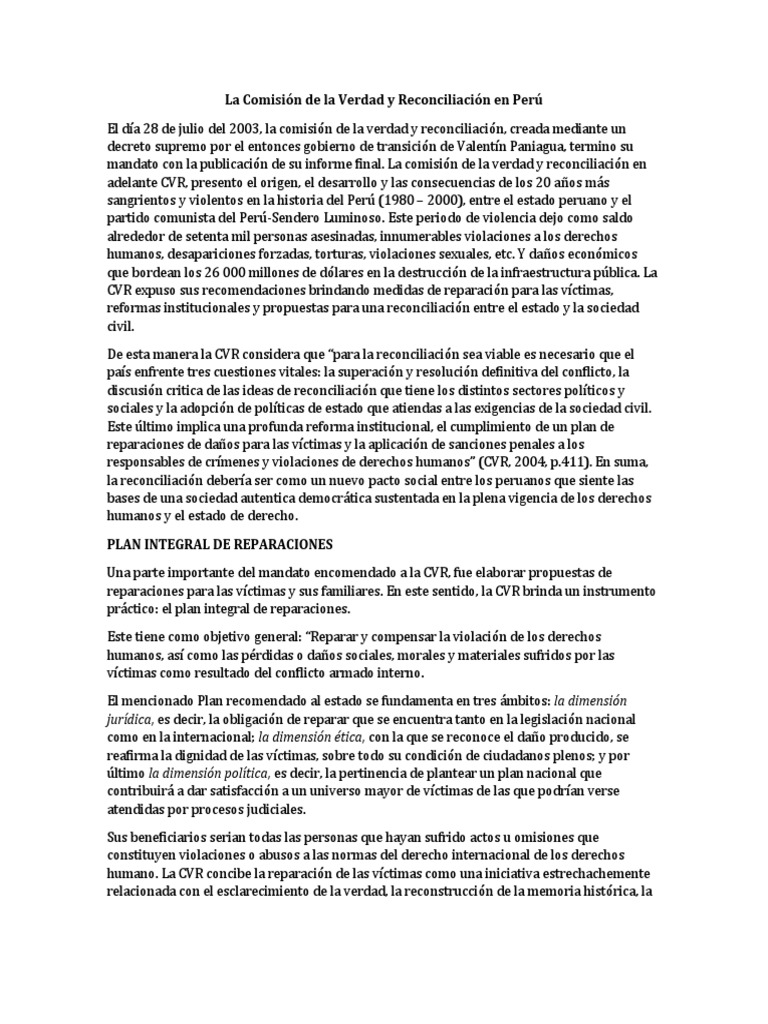 Informe Final de la CVR en Perú | PDF | Ciencias Políticas | Justicia