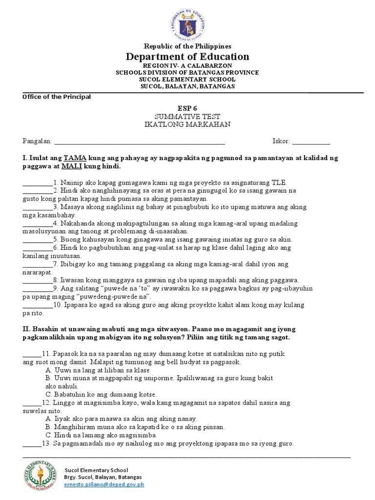 Summative Test Third Quarter | PDF