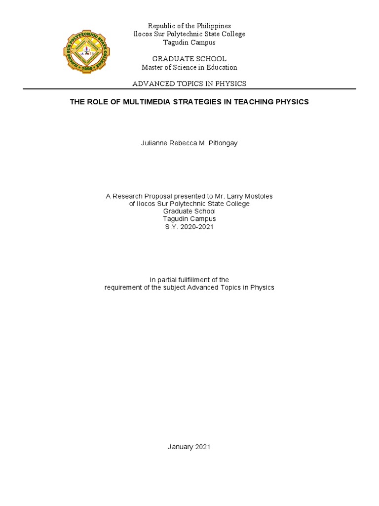 Research Proposal (Physics) - Pitlongay | PDF | Multimedia ...