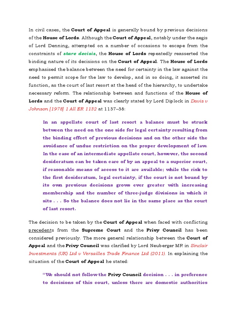 Precedent Within The Hierarchy of The Courts (Court of Appeal) | PDF ...