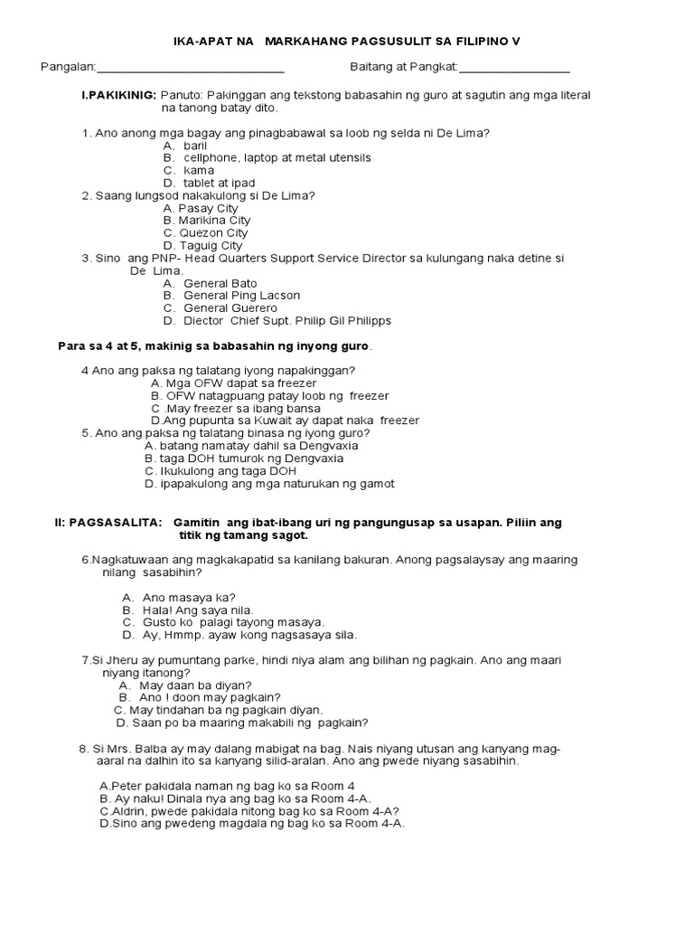 PT - Filipino 5 - Q4 V2 | PDF