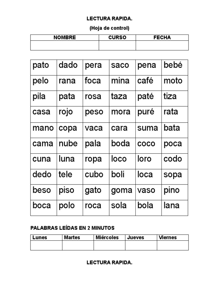 Lectura Rapida de Palabras | PDF