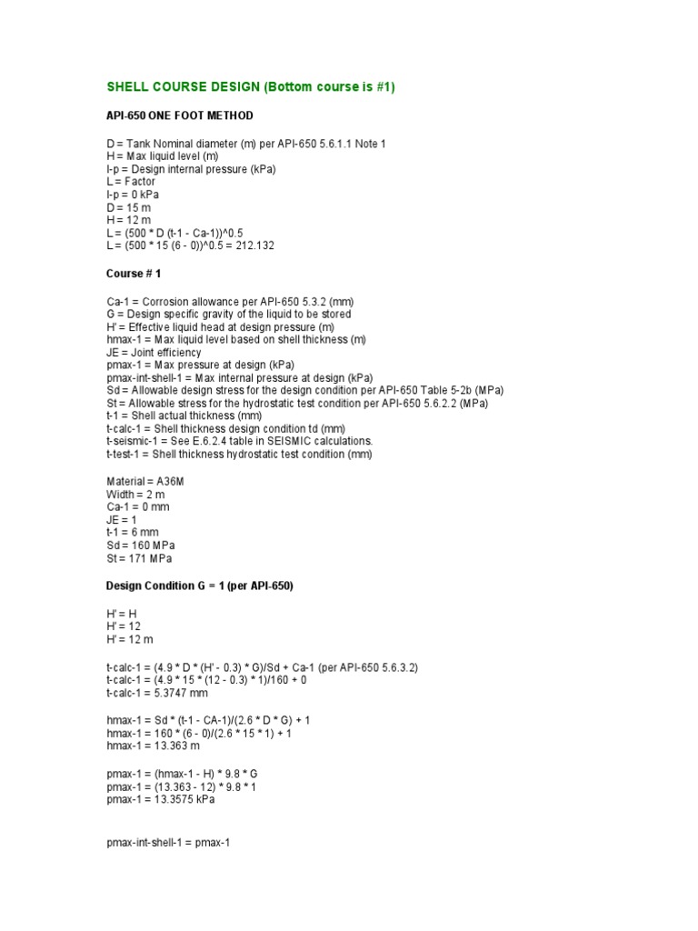 TANK SHELL COURSE DESIGN (Bottom Course Is #1) | PDF | Pascal (Unit ...