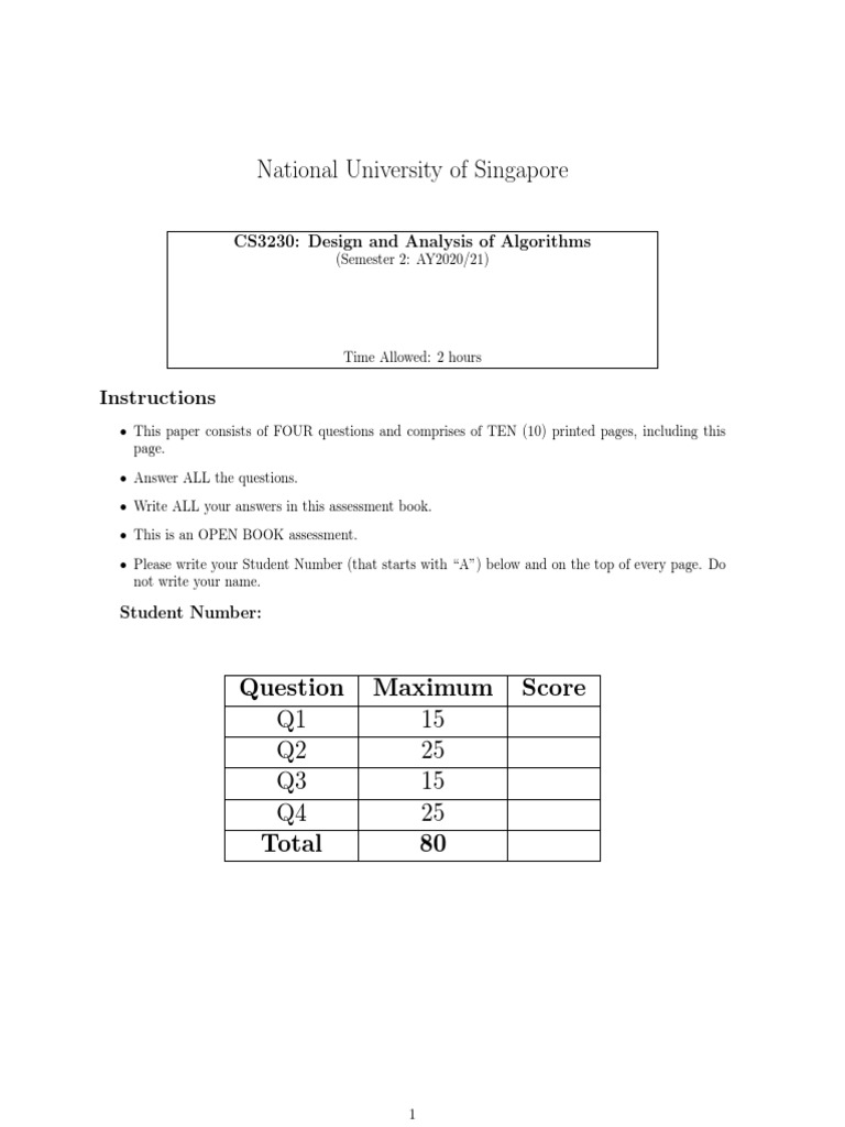 2021sem2 CS3230 | PDF