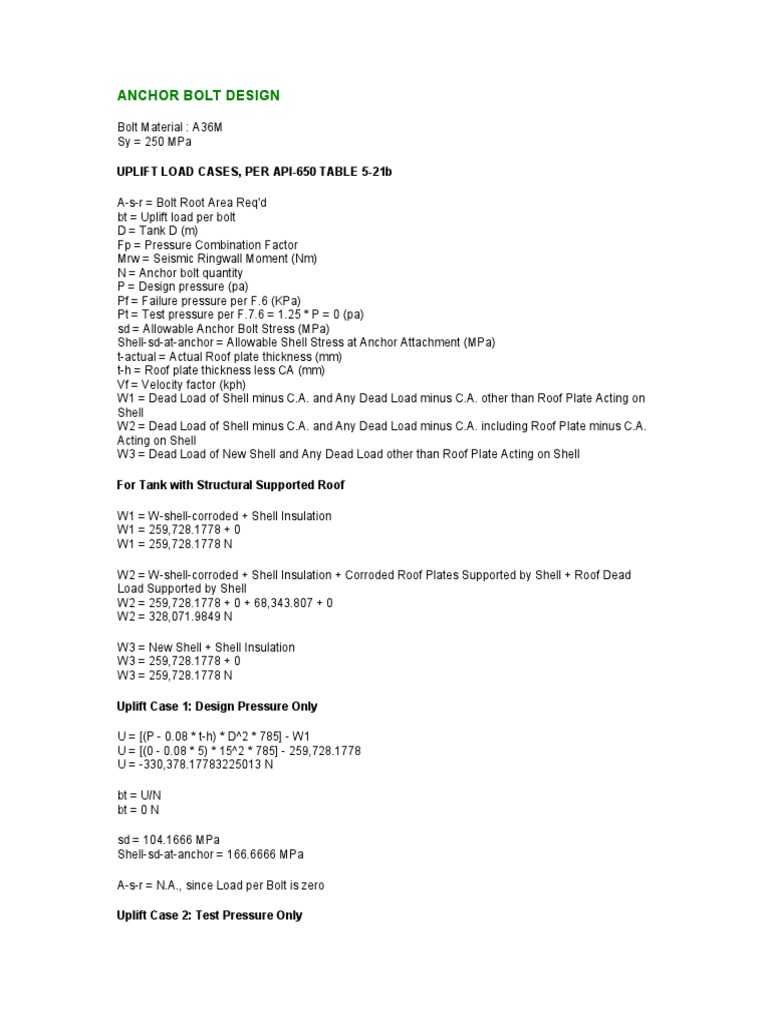 UPLIFT LOAD CASES, PER API-650 TABLE 5-21b | PDF
