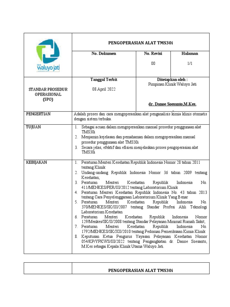Prosedur Operasional Alat TMS30i | PDF