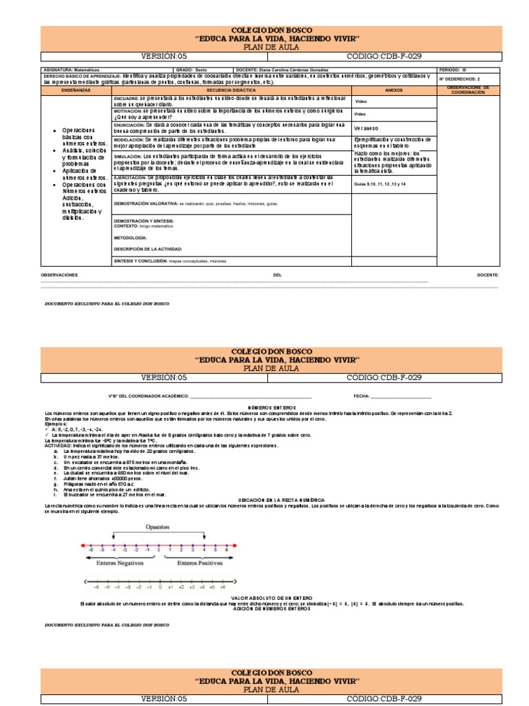 Formato Plan de Aula 6º | PDF
