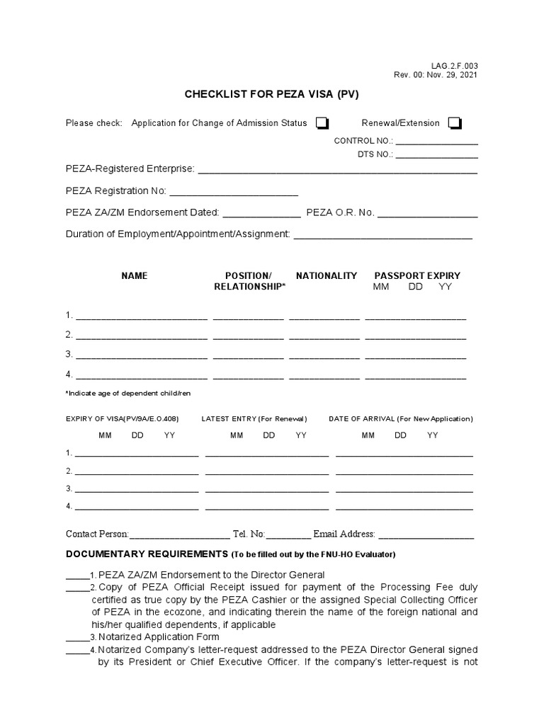 Checklist For PEZA Visa | PDF | Travel Visa | Passport