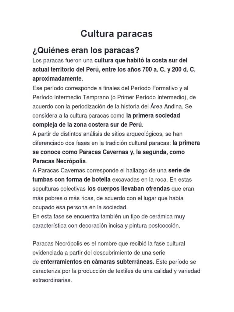 Cultura Paracas: ¿Quiénes Eran Los Paracas? | PDF