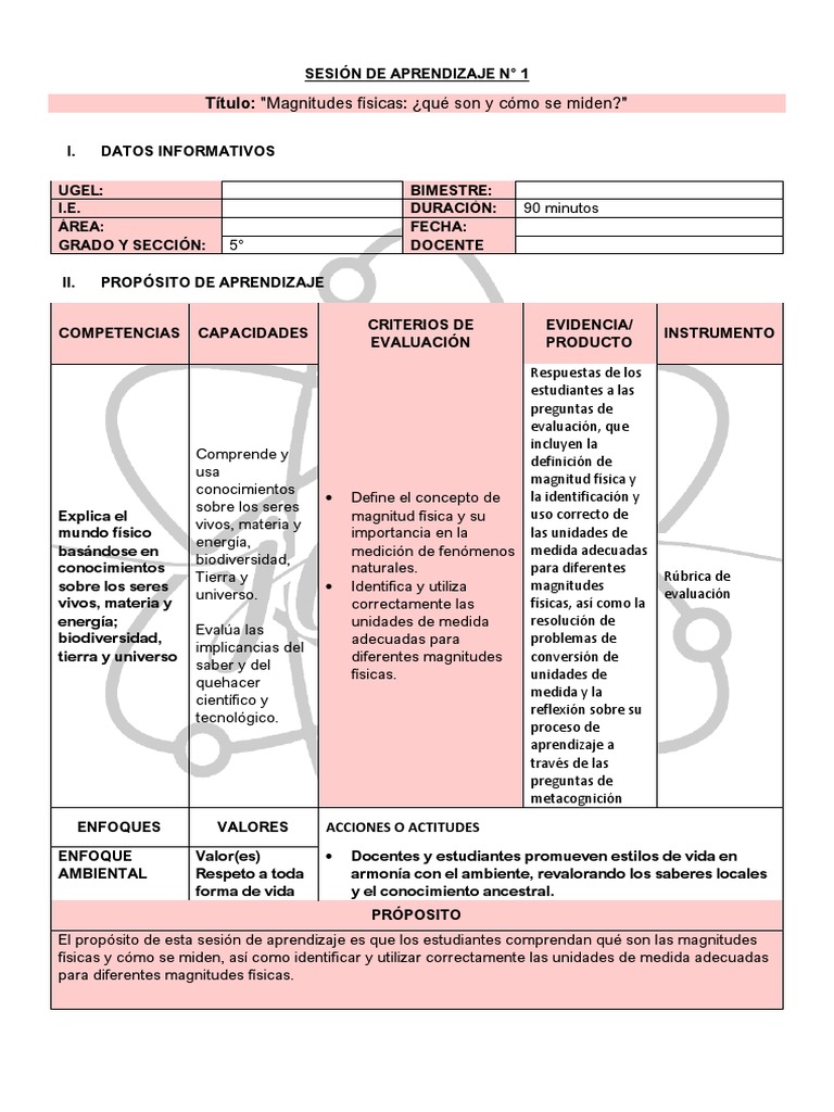 Sesion de Aprendizaje - 1 - 5°secundaria | PDF | Medición | Kilogramo