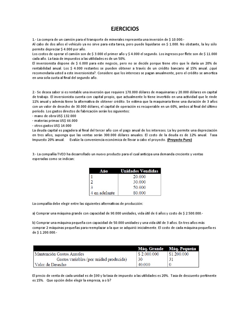 Ejercicios Eval Proyectos | PDF | Deuda | Inversiones