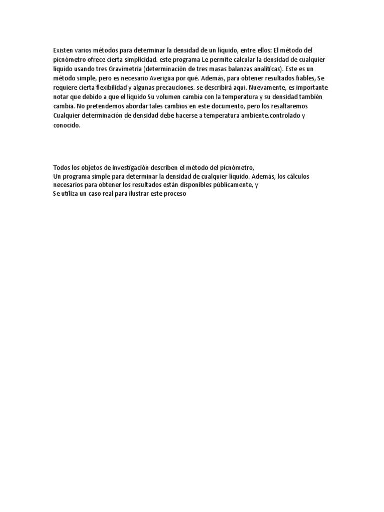 Existen Varios Métodos para Determinar La Densidad de Un Líquido | PDF