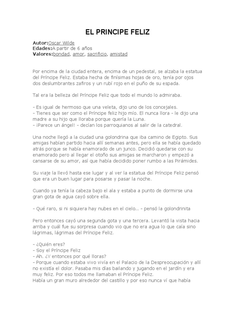 El Príncipe Feliz: Bondad y Sacrificio | PDF | Poesía