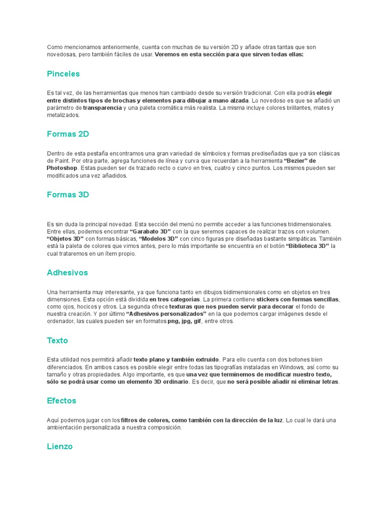 Herramientas y funciones de Paint 3D | PDF | Software | Informática