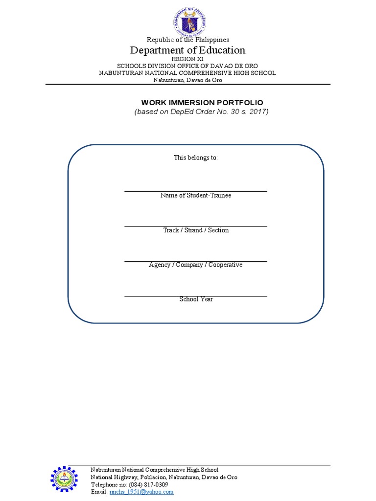 Revised Work Immersion Portfolio | PDF