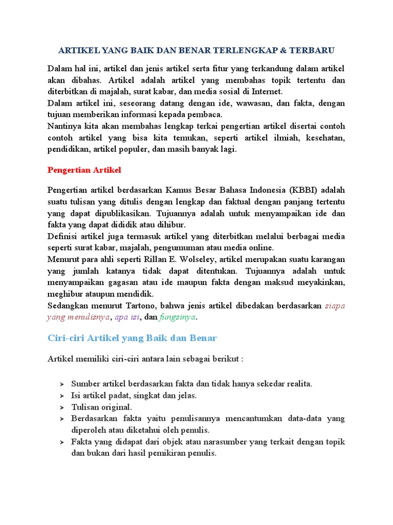 Artikel Yang Baik Dan Benar Terlengkap | PDF
