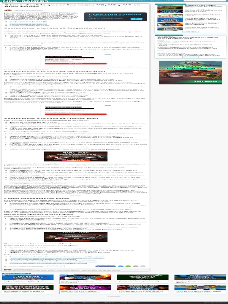 Cómo Desbloquear Las Razas V2, V3 y V4 en Blox Fruits - Liga de Gamers | PDF