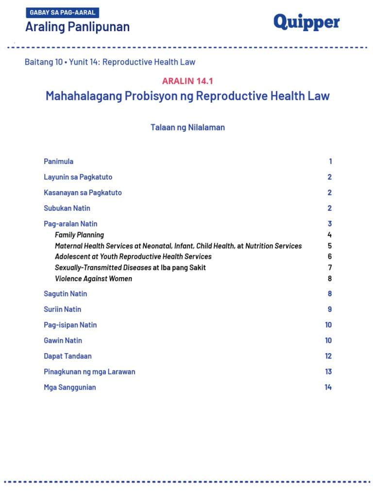 Mahahalagang Probisyon NG Reproductive Health Law A SG | PDF
