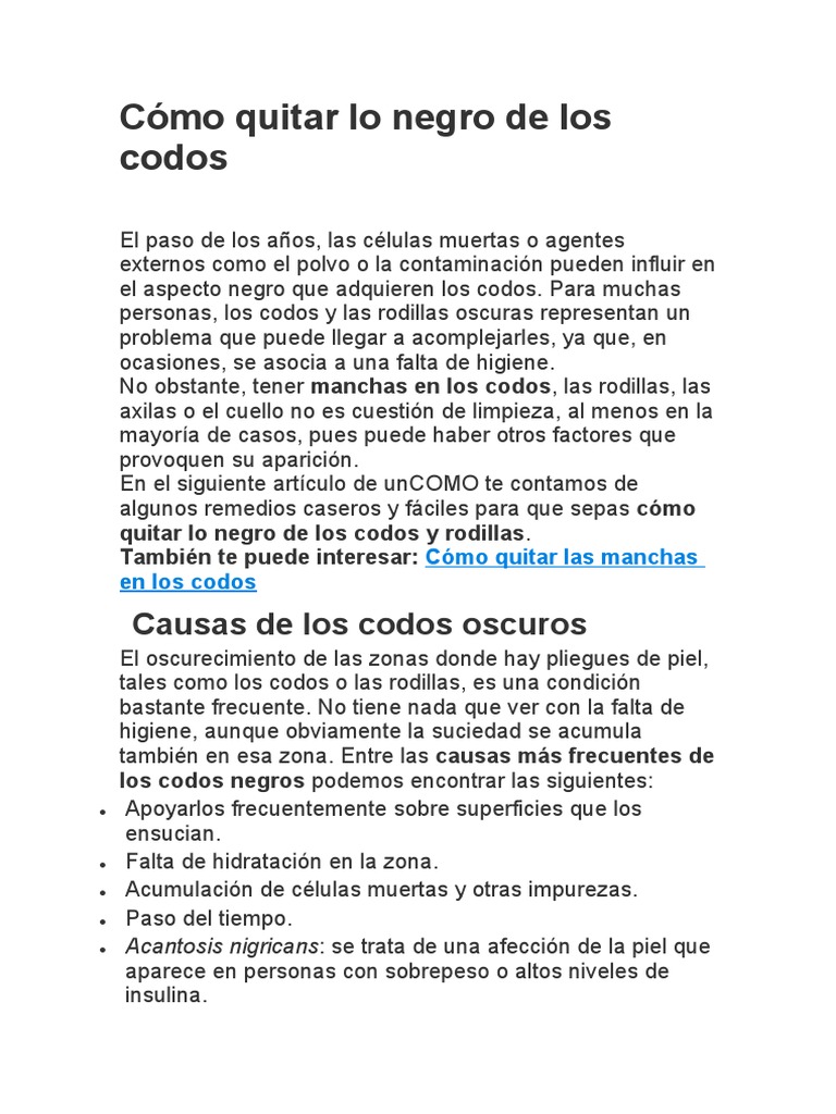 Cómo eliminar manchas en los codos | PDF
