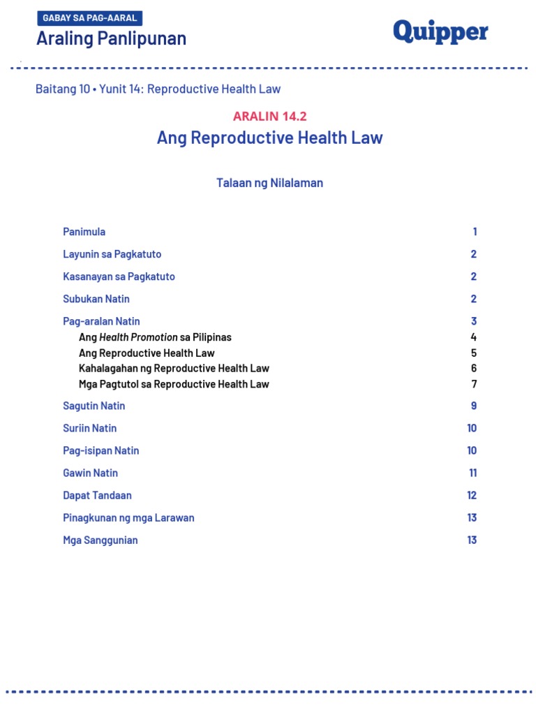 14 - ME AP 10 Q3 1402 Ang Reproductive Health Law A SG | PDF
