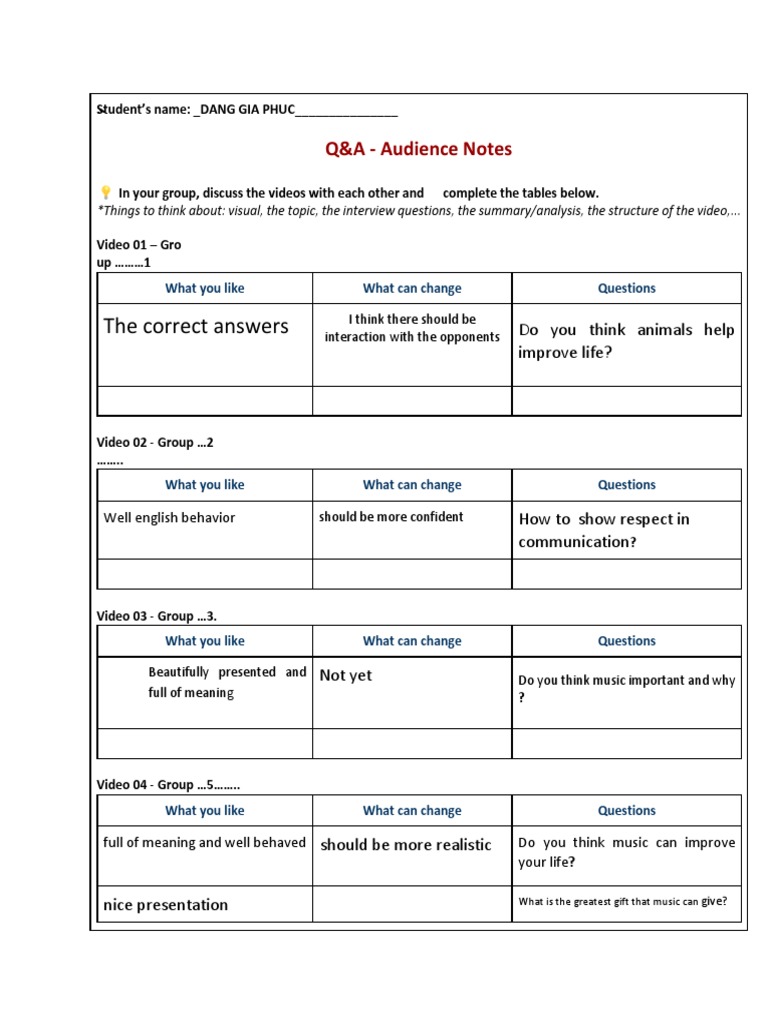 The Correct Answers: Q&A - Audience Notes | PDF