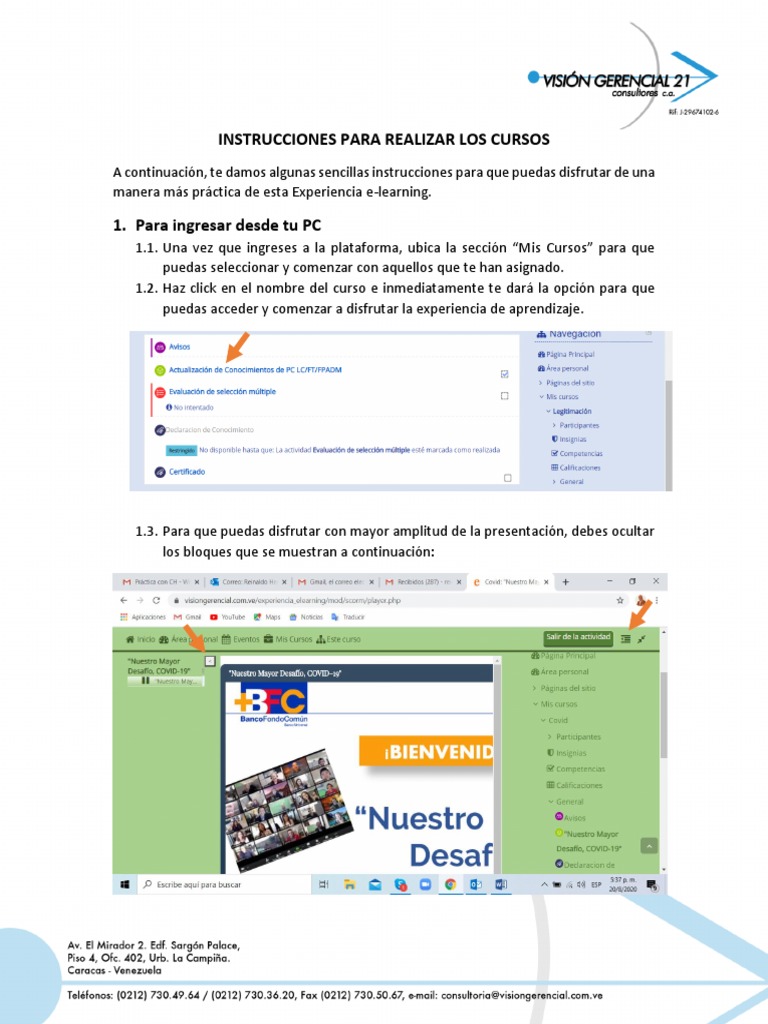 Instructivo Plataforma Experiencia E-Learning BFC | PDF