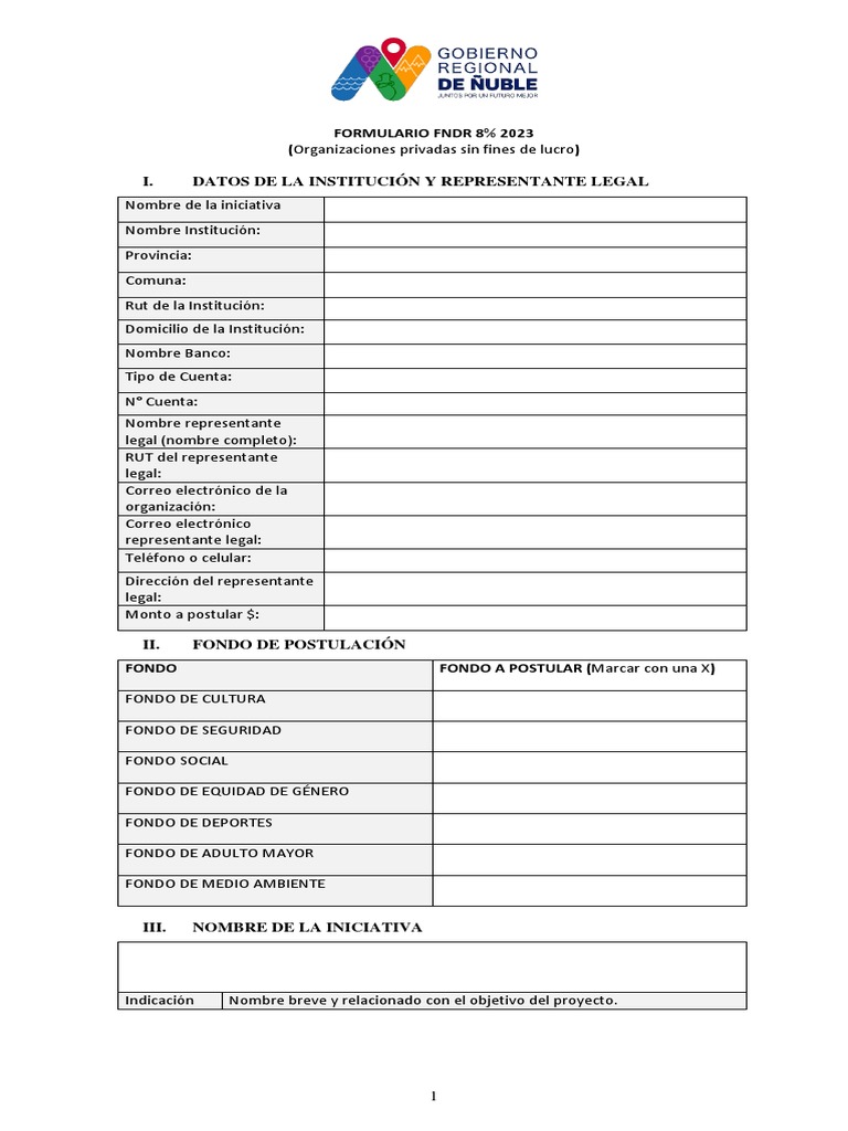 Borrador Formulario de Postulacion FNDR 8 Ano 2023 | PDF | Finanzas y dinero