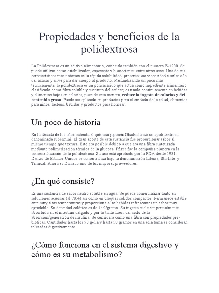 Polidextrosa Propiedades y Beneficios | PDF