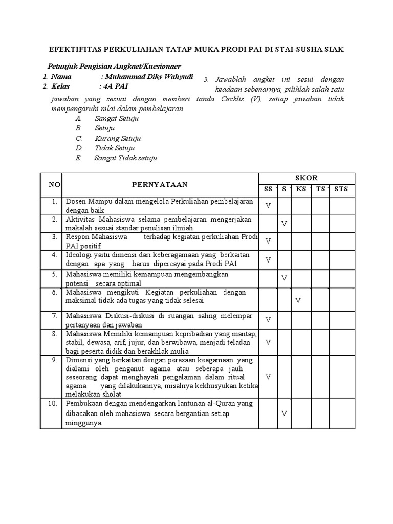 Kuesioner Efektifitas (New) | PDF