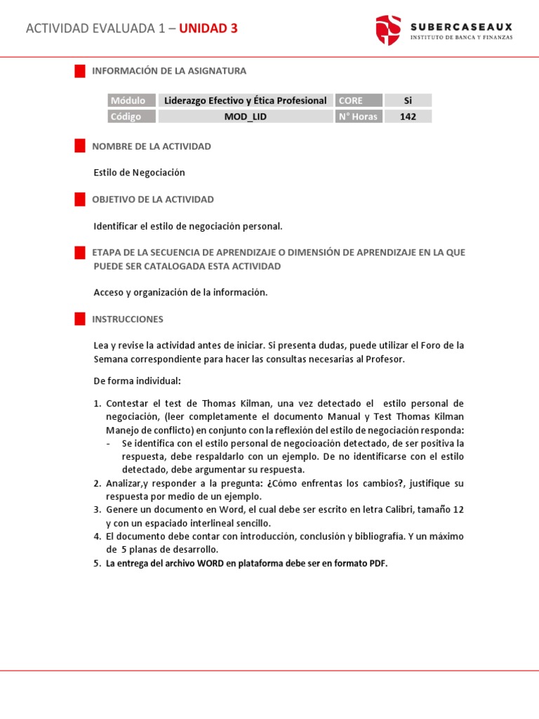 Actividad Evaluada 1 - Estilo de Negociación | PDF | Cognición | Ciencia cognitiva