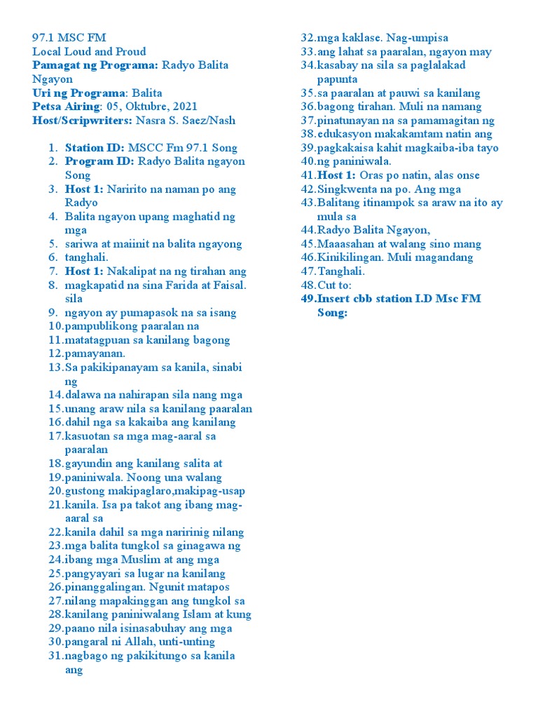 Iskrip para Sa Radyo Fil 4 | PDF