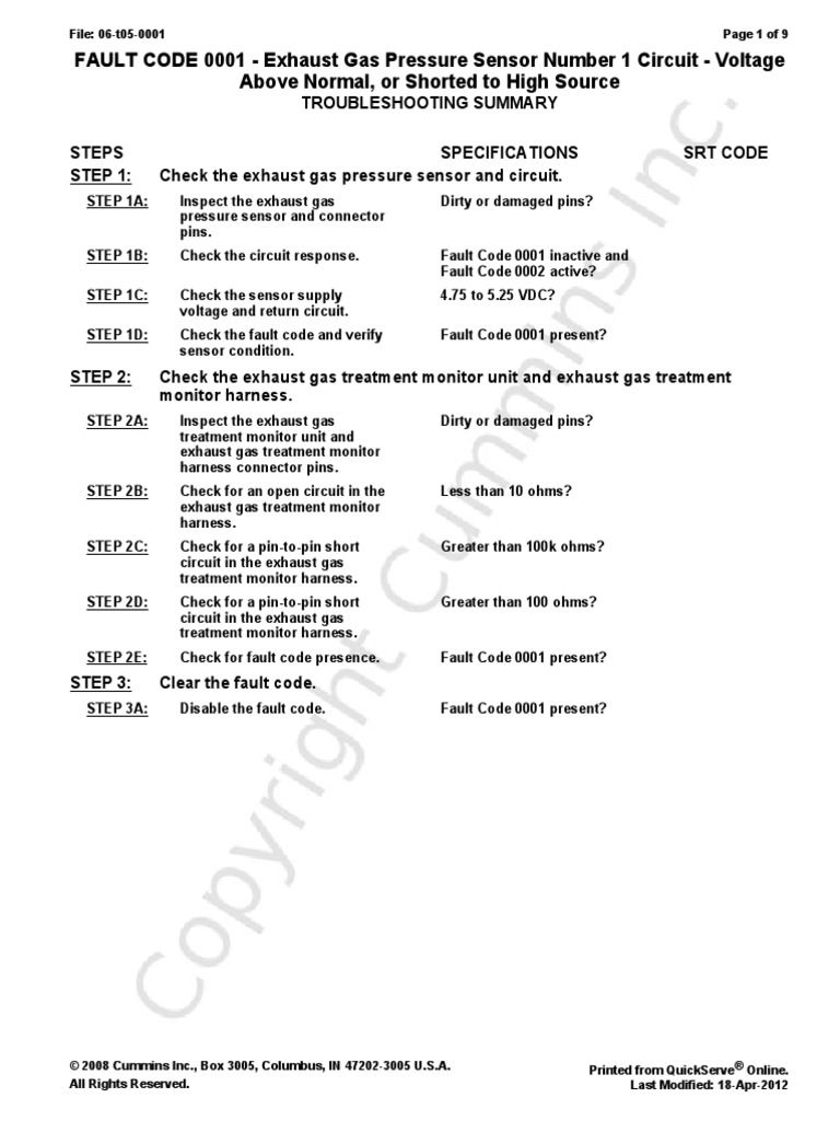 06-t05-0001 Exhaust Gas Pressure Sensor Number 1 Circuit | PDF ...