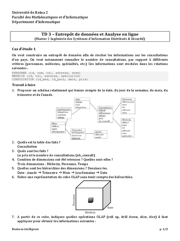 td3 Entrepot de Donnees Et Analyse en Ligne Corrige | PDF | Entrepôt de données | Informatique ...