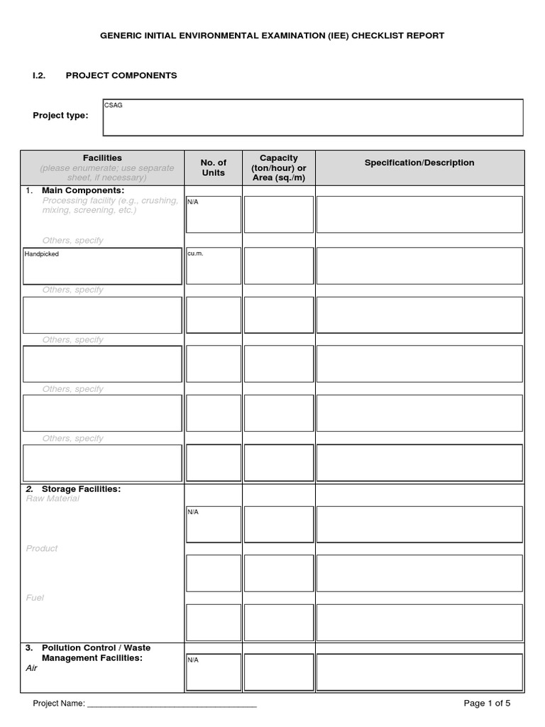 Generic Initial Environmental Examination (Iee) Checklist Report (Filled) | PDF | Waste | Water