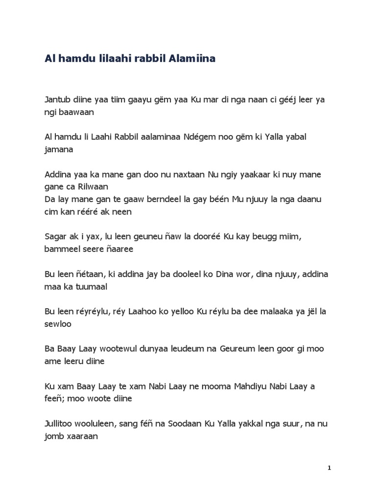 Al Hamdu Lilaahi Rabbil Alamiina | PDF