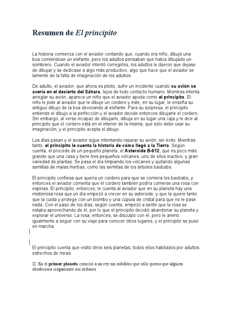 Resumen de EL PRINCIPITO | PDF | El Principito