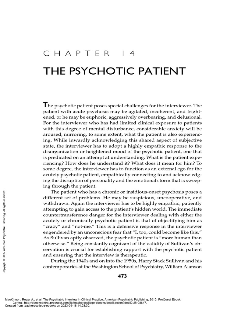 The Psychiatric Interview in Clinical Practice - (14 The Psychotic ...