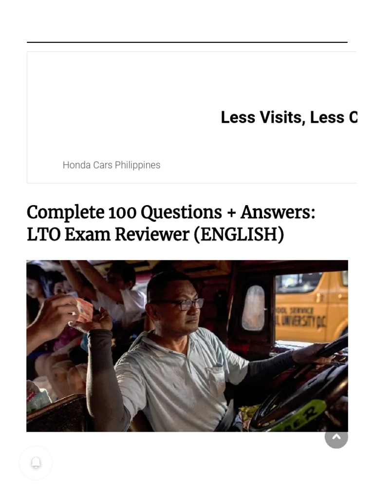 100 Questions + Answers - LTO Exam Reviewer (ENGLISH) - WhaALife! | PDF