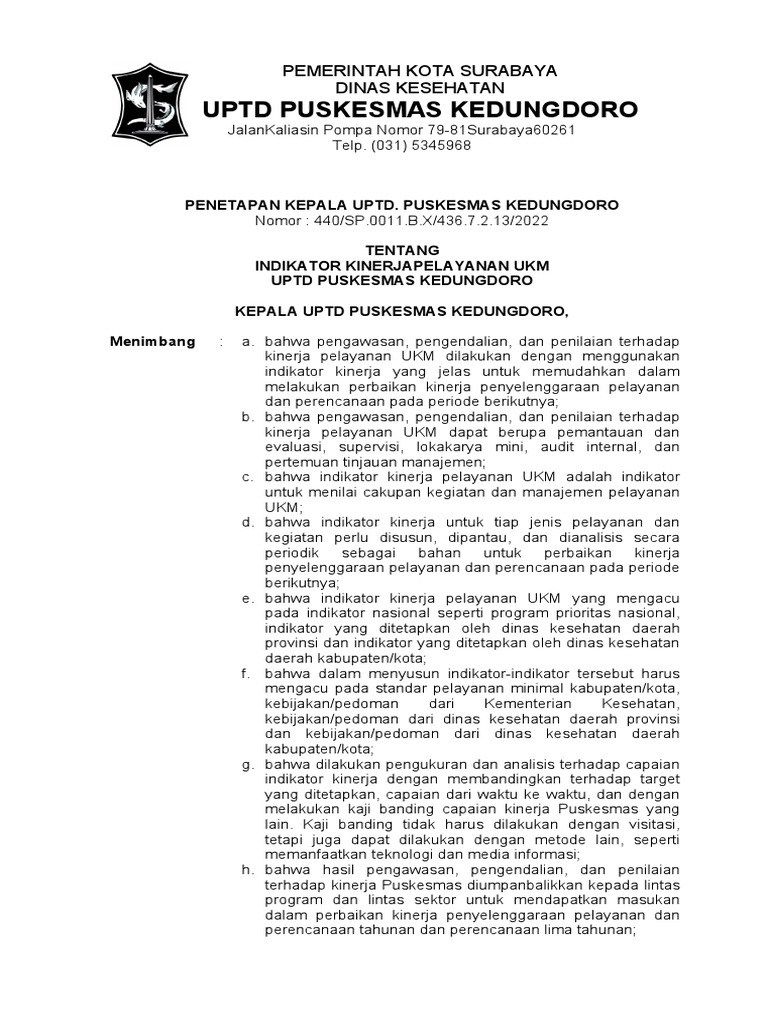 SP Indikator Kinerja Pelayanan Ukm + Impel | PDF