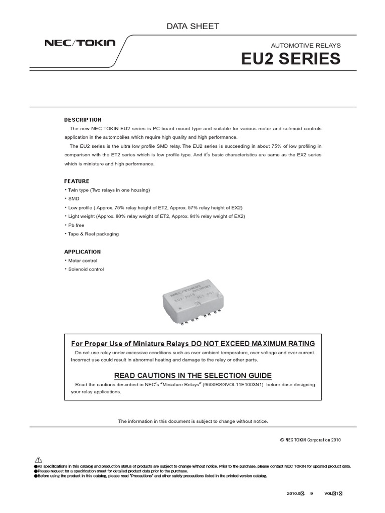 Data Sheet Eu2 | PDF | Relay | Electrical Resistance And Conductance