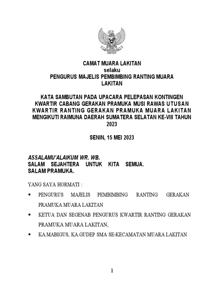 Sambutan Pelepasan Kontingen Pramuka | PDF | Agama & Spiritualitas